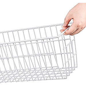 iPEGTOP Freezer Baskets, Set of 4 Farmhouse Metal Wire Basket Freezer Storage Wire Baskets Organizer Wire Storage Basket for Kitchen Pantry Organizer Bins (White)