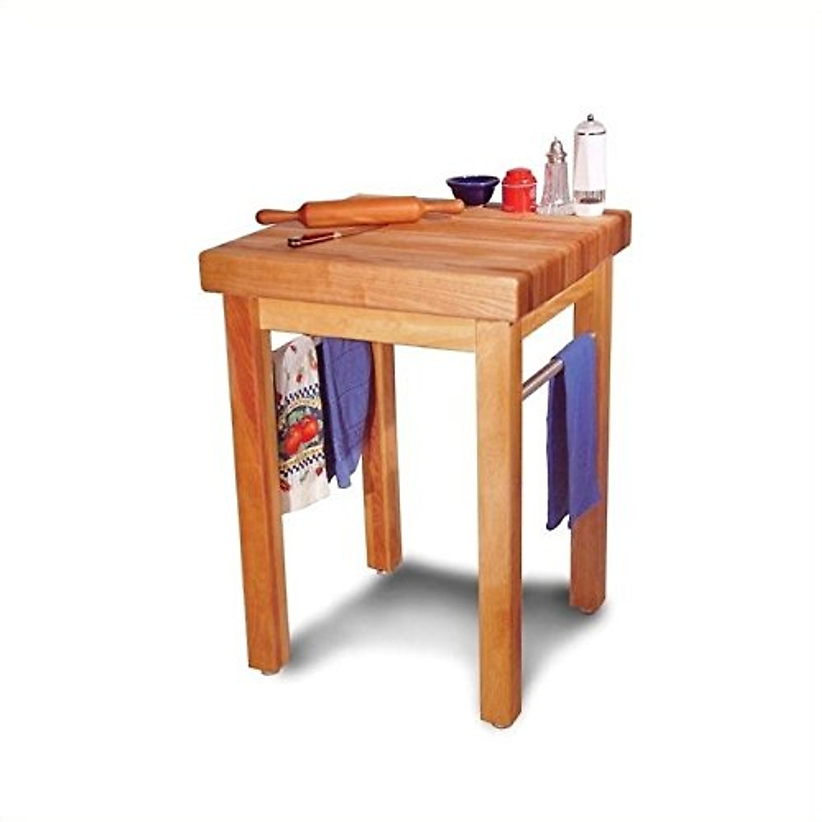 Pemberly Row Wood French Country Butcher Block Work Table in Natural