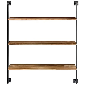 vidaXL Solid Acacia Wood Wall Shelf Modern Sturdy Sleek Compact 3 Layers Space Saving Display Storage Rack Stand Home Furniture Iron