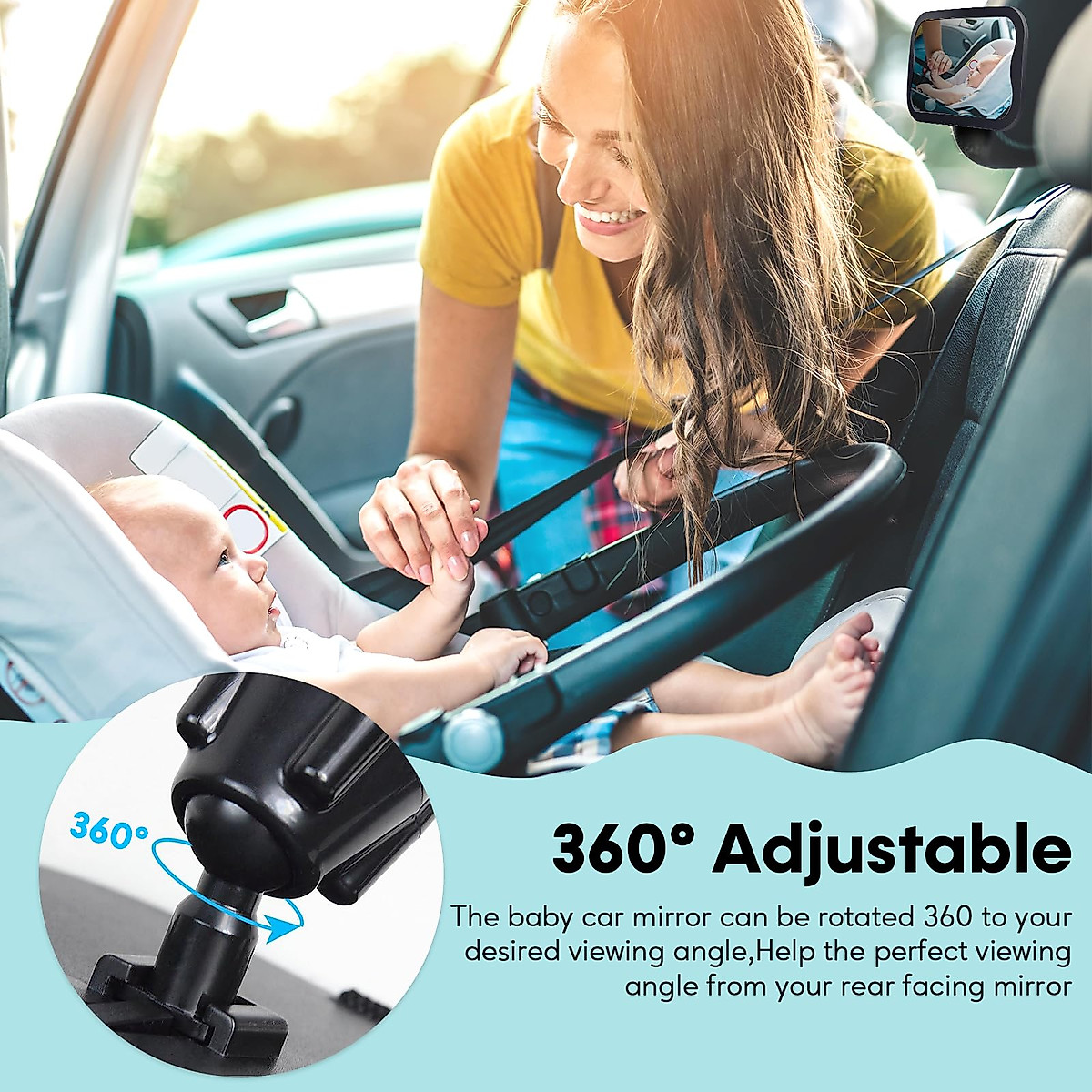 Baby Car Mirror for Rear-Facing Seat - Shatterproof & No-Shake Design,Wide-Angle View,Easy Install 360° Adjustable,Infant and Toddler Travel Essential,by AMTIFO