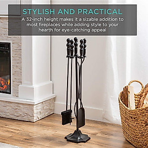 Best Choice Products Fireplace Tool Set 5pc Indoor Wrought Iron Outdoor Firepit Tool Set w/Poker, Tongs, Broom/Brush, Stand - Copper