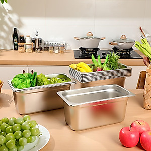 10 Pack Hotel Pans Stainless Steel Steam Table Pan 1/3 Size, 0.8 mm Thick Steam Pan Anti Jam Warming Pans for Food Warmer Restaurant Catering Supplies, 12.8 x 6.9 Inch (European,6 Inch Deep)