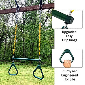 Take Me Away 18'' Trapeze Swing Bar Rings 48'' Heavy Duty Plastic Coated Chains Swing Set Accessories Playground Swing seat, Green