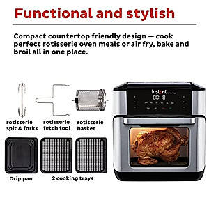Instant Vortex Plus 10-Quart Air Fryer, From the Makers of Instant Pot, 7-in-10 Functions, with EvenCrisp Technology, App with over 100 Recipes, Stainless Steel