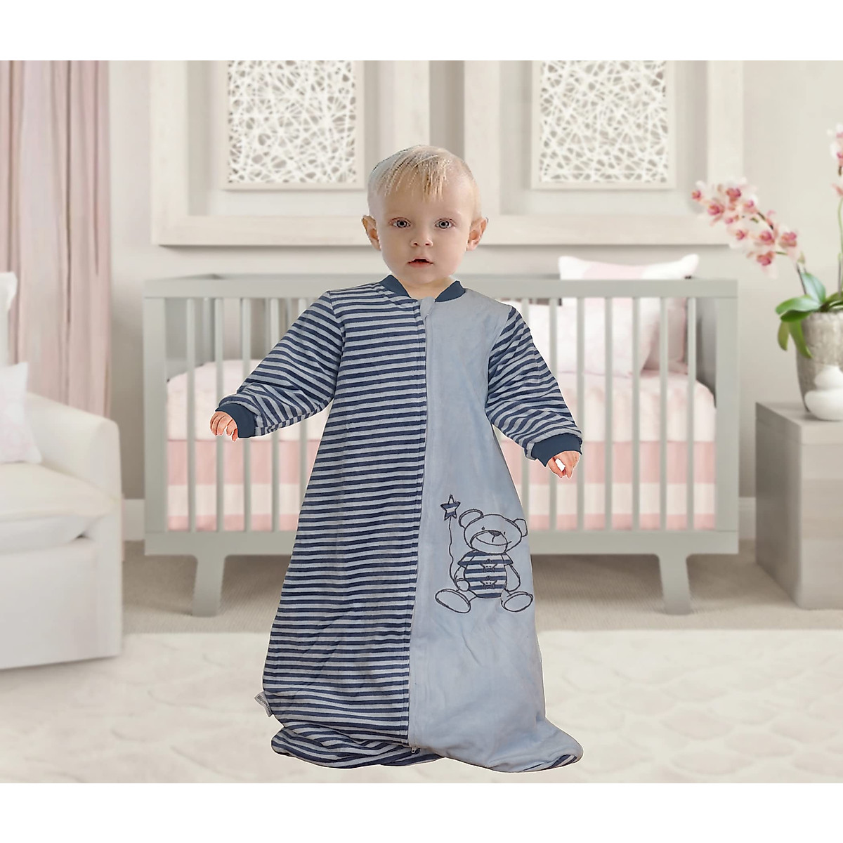 Toddler Sleeping Sack Long Sleeve 9-24M Cotton Velvet Tog 2.0 Warm12-18 Months Baby Wearable Blanket Soft Sleeping Bag with Arms 4 Seasons
