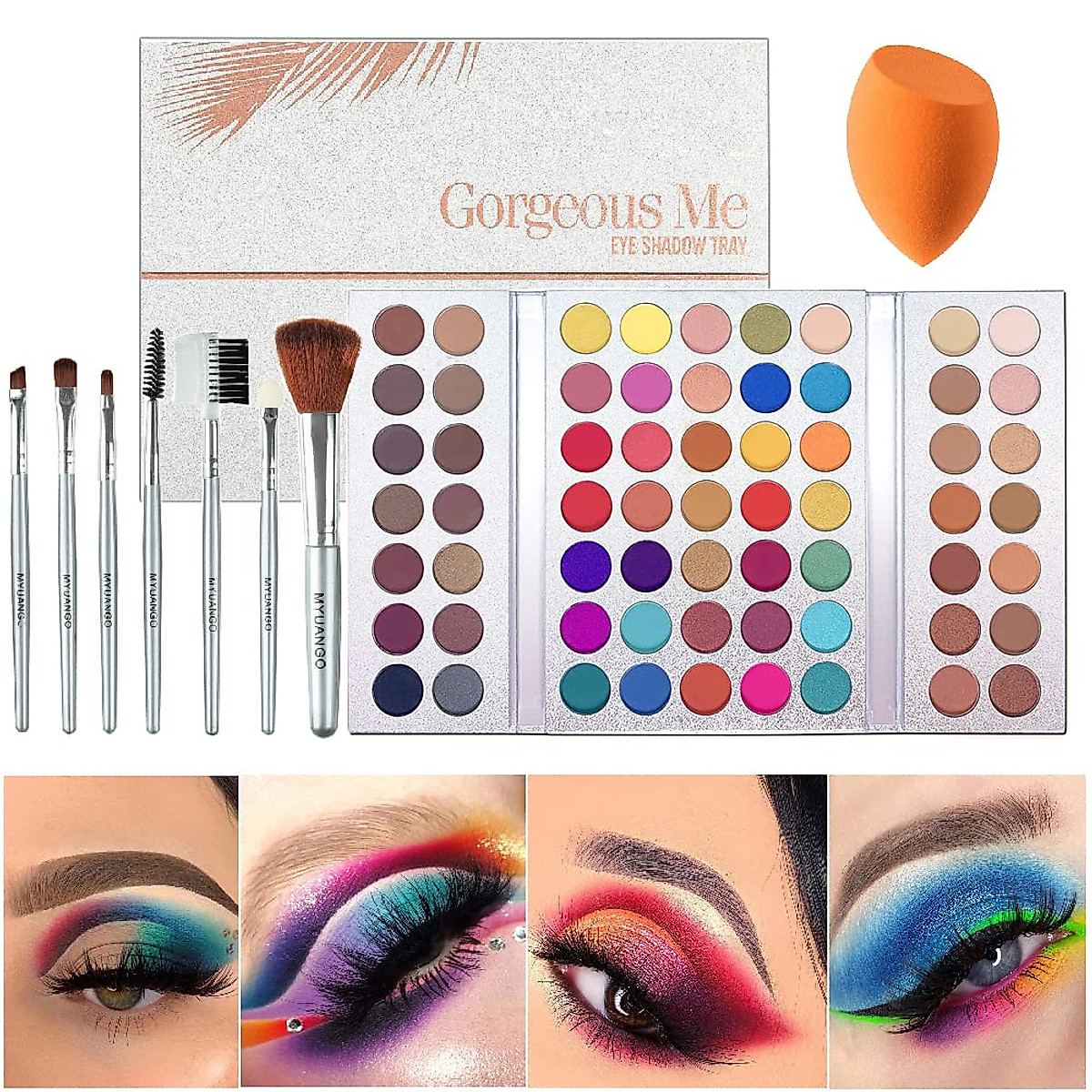 Gorgeous Me Make Up Palette Eye Shadow 63 Colors Eyeshadow Pallet Pigmented Matte Shimmers Metallic Blendable Waterproof with Makeup Brush and Powder Blender