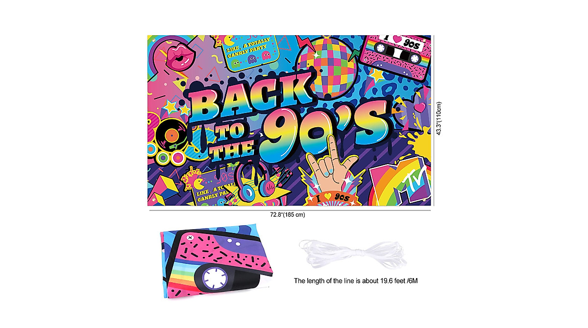 Retro 90s Banner for Parties | DPKOW 1990s Backdrop | Vibrant & Durable
