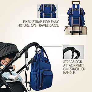 Qipi Diaper Bag - Spacious & Smart Multi-Function Nappy Bag w/ Changing Pad - Deep Blue