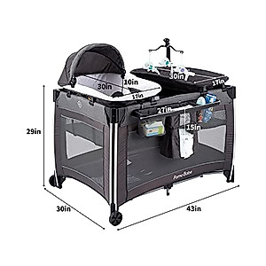 Pamo Babe 4 in 1 Portable Baby Nursery Center Baby Playard, Foldable Playpen with Bassinet, Baby Travel Crib with Changing Table(Grey)