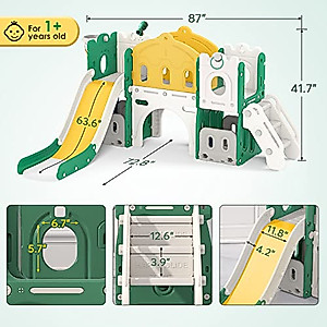 BIERUM 8 in 1 Toddler Slide, Kids Slide for Toddlers Age 1+ with Extra Long Aisle, Storage Space, Ring Toss and Basketball, Outdoor Indoor Slide Playset Toddler Playground Easy Assembly