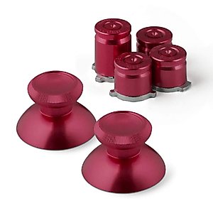 Metal Thumbsticks Joysticks for Xbox One Controller, Aluminum Alloy ABXY Bullet Buttons Analog Grip Replacement Parts for Xbox One, One S/X, Series X Controllers with Installation Tools(Red)