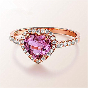 LZJ 2 Carat Rose Gold Opening Heart Shape Natural Genuine Birthstone & Created White Sapphire Halo Engagement Ring for Women