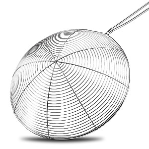 Stainless Steel Spider Strainer Wire Skimmer Drainer For Cooking Ladle, Deep Fryer Frying, Pasta Noodle, Cooking Wok, Falafel, Grease Catcher, Kitchen Long Spoon, Fat Separator, Pot Scoop Tool