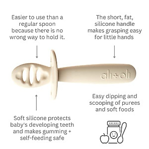Ali+Oli (3pc) Silicone Spoon Set for Baby (Coco) Unbreakable Silicone Baby Spoon, Baby Spoons Self Feeding 6 Months & Up, Self Feeding Baby Utensils, Multi-stage Baby Feeding Spoon, Ergonomic Design