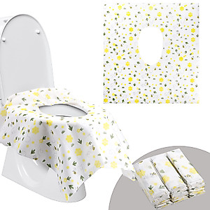 Tebery 30 Pack Extra Large Disposable Toilet Seat Covers, Lovely Bee Printed Potty Seat Covers for Toddlers, Kids, and Adults - Waterproof, Portable, Individually Wrapped for Travel