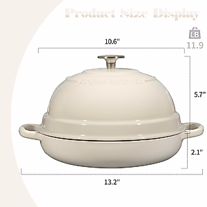 EDGING CASTING Enameled Cast Iron Dutch Oven Pot with Lid, Round Bread Oven for Homemade Sourdough Bread Baking, 6 Quart, White