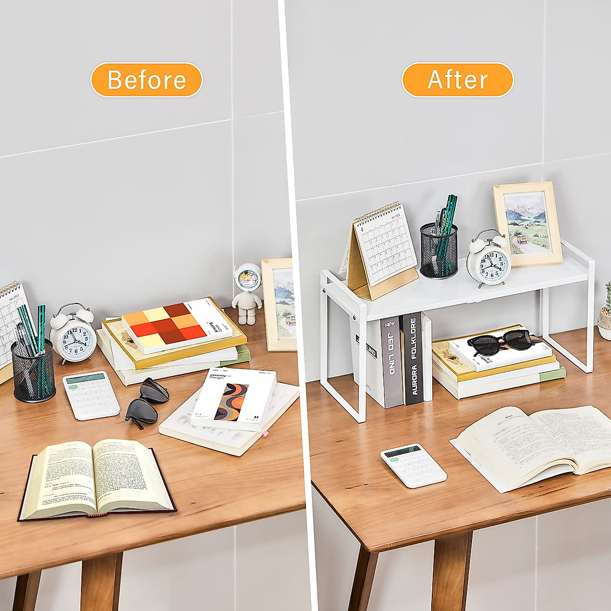 2 Tier Expandable Cabinet Shelf Organizer Over the Sink Storage Rack 2 Tier Adjustable Countertop for Kitchen Bathroom Pantry Spice Cupboard Dish Cup Bottle Pot Metal Plate Heavy Duty Nonslip(Black)