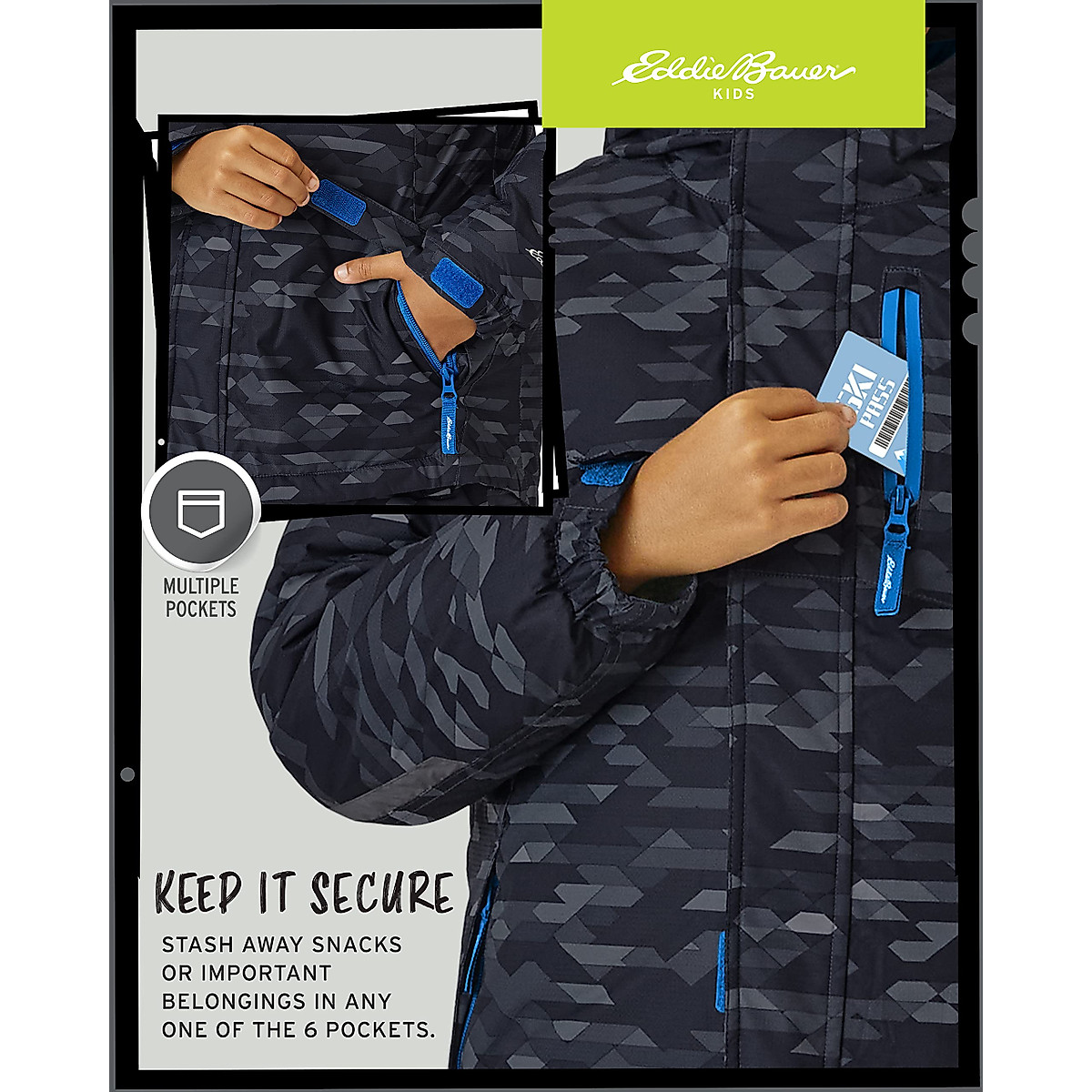 Eddie Bauer Kids Ski Jacket - Waterproof 3 in 1 Insulated Coat with Removable Shell Jacket for Boys and Girls (3-16), Size 14, Black Galaxy