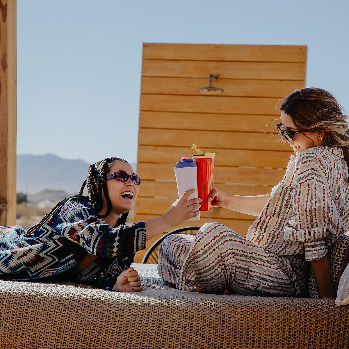 BOTTLE BOTTLE Insulated Coffee Tumblers with Dual-use Lid and Straw Double Walled Iced Travel Coffee Mug for Woman and Man 18 oz Stainless Steel Tumbler with Handle(Sunrise)