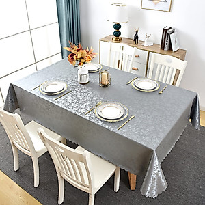 Romanstile Rectangle Vinyl Tablecloth,100% Waterproof Heavy Duty Oil Spill Proof Stain Resistant Plastic PU Table Cover with Flannel Backing for Kitchen, Dining (Rose Grey, 52 x 70)