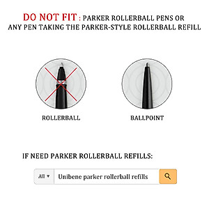 Unibene Parker Compatible Ballpoint Refills 12 Pack,1.0mm Medium Point-6 Black&6 Blue, Smooth Writing Replaceable German Ink Tactical Pen Refills for Parker Ballpoint/UZI Pen