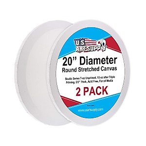 U.S. Art Supply 20 Inch Diameter Round 12 Ounce Primed Gesso Professional Quality Acid-Free Stretched Canvas (Pack of 2)