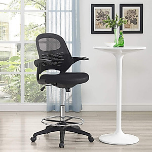 Modway Advance Drafting Stool - Reception Desk Chair - Drafting Table Chair - Flip-Up Arms in Black