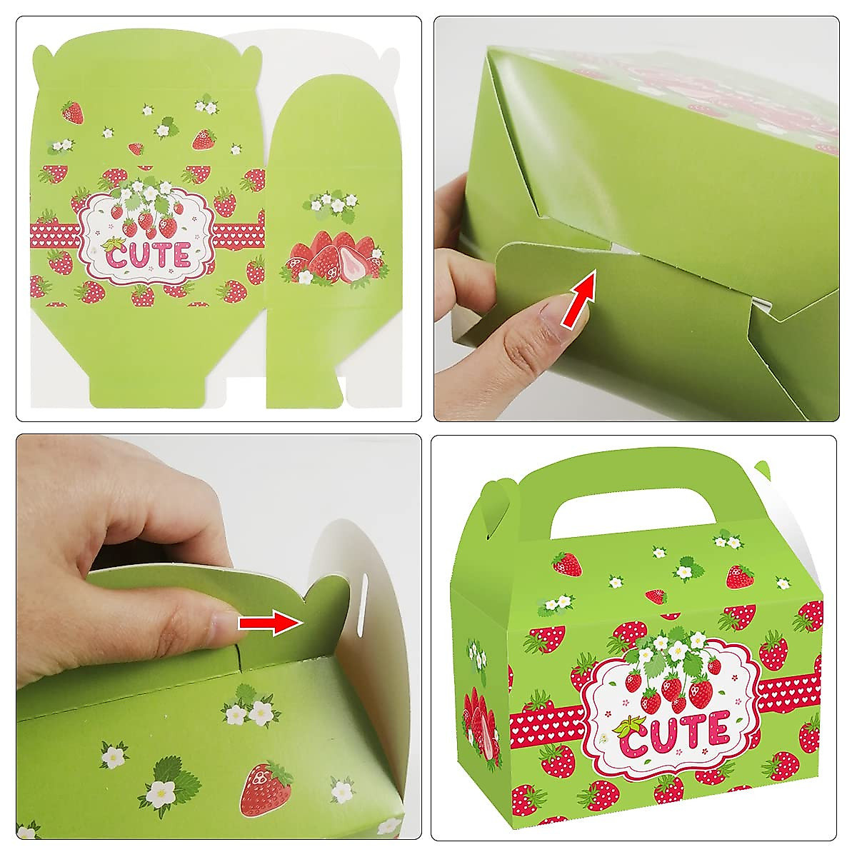 CIEOVO 24 Pack Strawberry Party Cardboard Treat Box Cute Fruit Strawberry Party Favor Boxes Goody Bags Treat Boxes for Sweet One Strawberry Theme Birthday Baby Shower Supplies