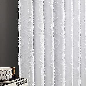 OWENIE White Blackout Curtains 84 inch Length 2 Panel Set, Sheer with 100% Blackout Curtain Liner Thermal Insulated, 3D Jacquard Clip Double Layer Rod Pocket Back Tab Panel Drapes, 2 Panels, 52 x 84