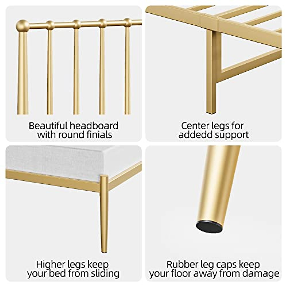 Amyove Queen Bed Frame Metal Platform Bed with Headboard, 14 Inches Metal Mattress Foundation for Storage, No Box Spring Needed, Easy Assembly, Modern, Gold