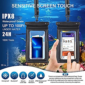 2 Pack Waterproof Phone Pouch Floating Large Waterproof Cellphone Dry Bag Case for iPhone 14 13 12 11 Pro Max XS XR X Galaxy S21 Samsung S22 Up to 7", PVC IPX8 Underwater HD Touch Phone Protector