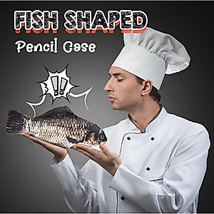 Outus 2 Pcs Fish Shaped Pencil Case Interesting Fish Pen Bag Funny Pencil Pouch Coin Purse with Padded Thick Foam Lining and 8 Pcs Cute Fish Pens for Office School Classroom Home(Black,Classical)