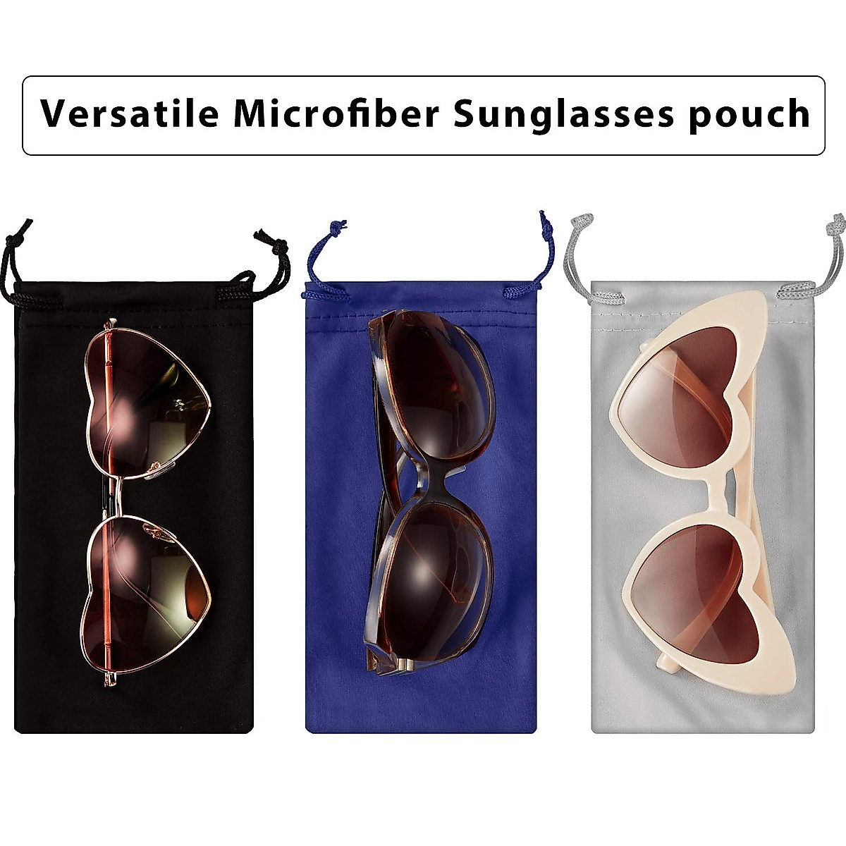 Frienda 12 Pieces Microfiber Pouch Case Bag Microfiber Glasses Sunglasses Case Soft Sunglasses Pouch with Eyeglass Cleaning Cloth (Black, Gray and Blue)