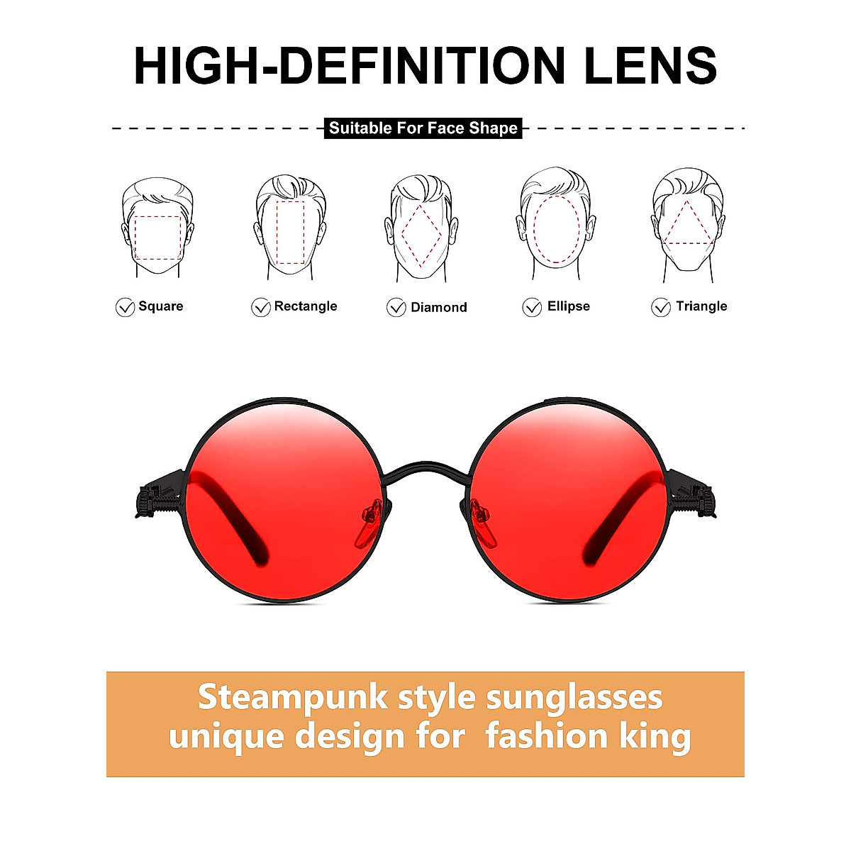 Weewooday 4 Pieces Retro Round Steampunk Sunglasses Vintage Hippie Style Circle Lens Metal Frame Eyewear for Men Women (Red, Black, Gray Lens)