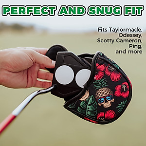 VIXYN Mallet Putter Cover - Cool Putter Cover - Mallet Putter Headcover - Fleeced Lined Putter Head Covers - Protective Golf Club Covers to Match Driver Headcover (Pineapple Skull)