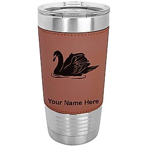 LaserGram 20oz Vacuum Insulated Tumbler Mug, Swan, Personalized Engraving Included (Faux Leather, Dark Brown)