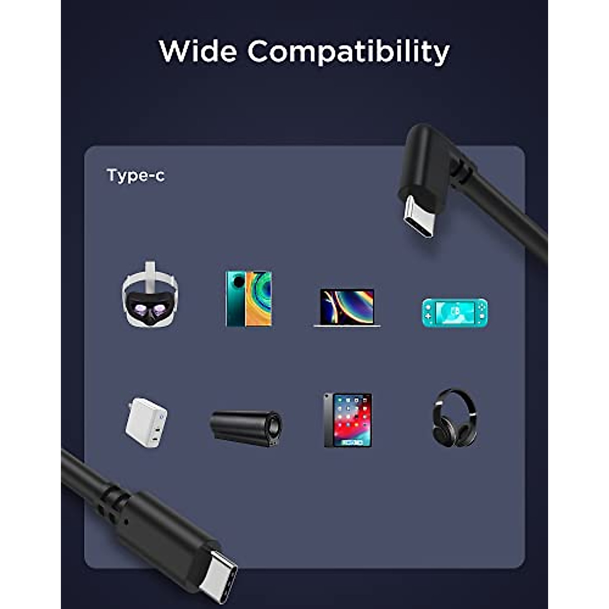 KIWI design Link Cable Accessories Compatible with Quest 2 VR Headset, USB 3.0 PC Game Cable Fast and Stable (10FT C to C)