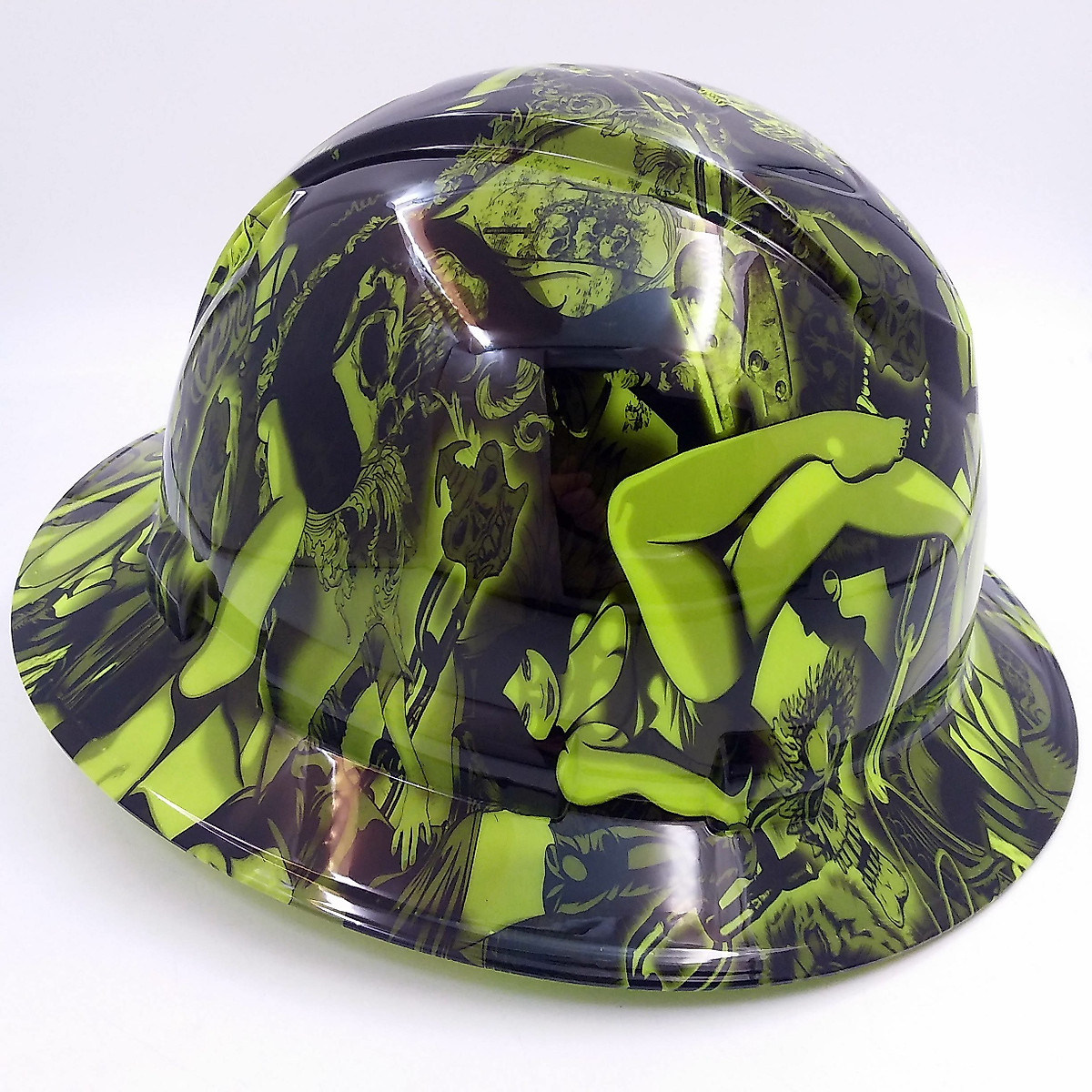 Wet Works Imaging Customized Pyramex Full Brim Green Biker Babes Hard Hat with Ratcheting Suspension