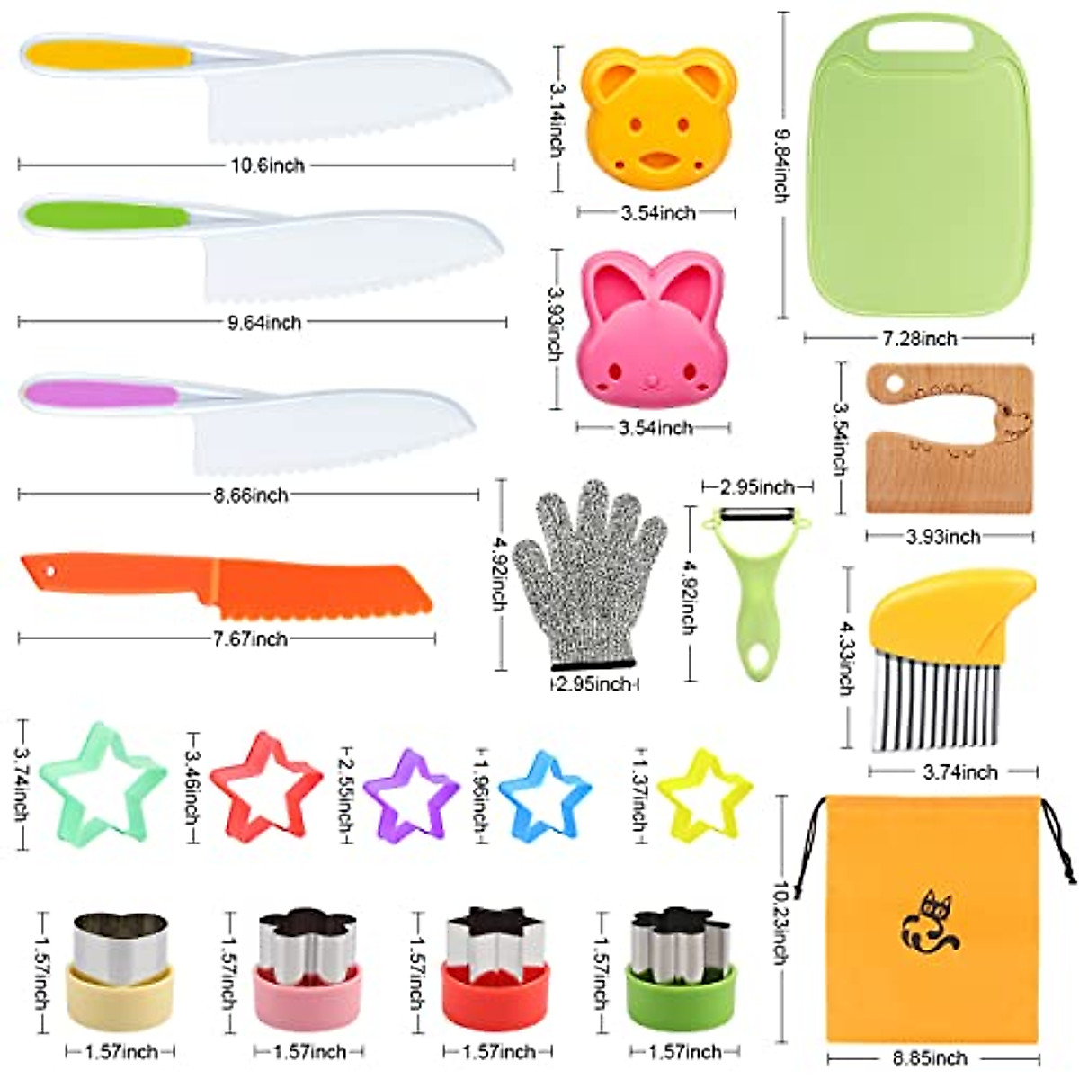ZIJUND 22PCS Wooden Kids Kitchen Knife, Crocodile Kids Knife Set with Gloves Cutting Board Fruit Vegetable Crinkle Cutters Serrated Edges Plastic Toddler Knifes for Real Cooking Kid Safe Knives