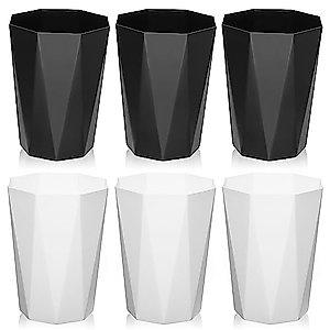 Amyhill 6 Pieces 10 Liter Bathroom Plastic Garbage Can Diamond Shape Trash Can Wastebasket Rubbish Trash Bin Garbage Can for Bedroom Waste Basket for Kitchen Office Organizer (Black, White)
