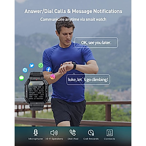 PODOEIL Smart Watch with 1.85'' HD Screen, Fitness Tracker/Bluetooth Call/Sports Mode, Men's Tactical Smart Watches for iOS Android Samsung