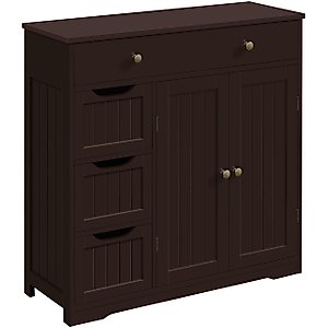 Yaheetech Bathroom Floor Cabinet, Large Storage Space Wooden Organizer with 1 Big Drawer, 3 Small Drawers & 2 Doors, Free-Standing Cupboard for Kitchen/Living Room/Bathroom Use, Espresso