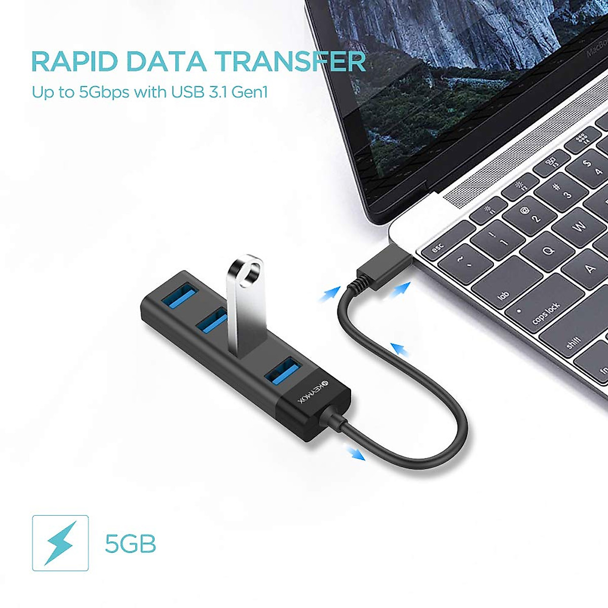 4-Port USB C Hub, KEYMOX Compact Size Type C Adapter with 4 USB 3.0 Ports USB Type C Hub for MacBook Pro 2019/2018/2017, Google Chromebook Pixelbook, XPS, Samsung S9/S8 and More USB Type C Devices