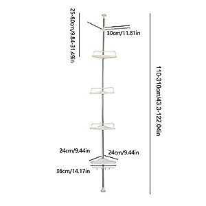 LiFuJunDong 4 Tier Corner Shower Caddy Tension Pole, Shower Organizer Tension Pole Shower Basket Shelves Adjustable Height Adjustable Shower Caddy for Bathtub