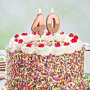 40th Birthday Candles Glitter Cake Numeral Candles 40th Happy Birthday Cake Topper Numeral Candles for Birthday Party Wedding Decoration Anniversary Celebration Favor, Rose Gold