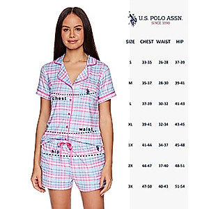 U.S. Polo Assn. Summer Pajamas for Women - Woven PJ Set with Button Up Top and Shorts - Lounge Sets for Women Light Blue, Large