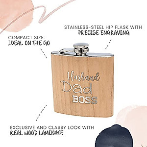 Spruchreif | Engraved Stainless Steel Flask | Wooden Flask | Alcohol Flask | Father's Day Gift | Best Dad | Funny Gift Dad | Husband Dad Boss