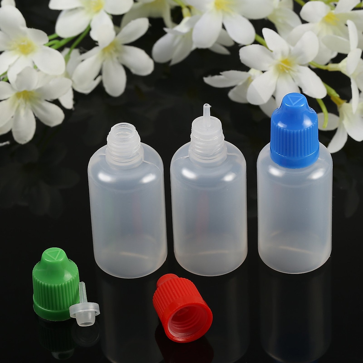 Dropper Bottles,KAKOO 12 Pcs 30ml Plastic Squeezable Liquid Bottle with Childproof Cap,Thin Tip,Funnel,Measuring Cup,Pipette for E-liquids DIY Craft