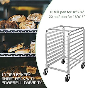 HALLY SINKS & TABLES H Bun Pan Rack 10 Tier with Wheels, Commercial Bakery Racking of Aluminum for Full & Half Sheet - Kitchen, Restaurant, Cafeteria, Pizzeria, Hotel and Home, 26" L x 20" W x 38" H