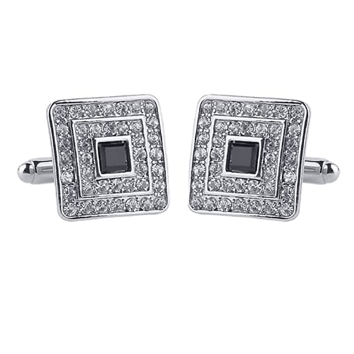 V & L Black Silver Crystal Cuff links – Fancy Unique Elegant Sparkling Luxury Gem Stone Cufflinks for men in Square - Perfect for Wedding, Formal, Suits, Business and Groom Cufflink